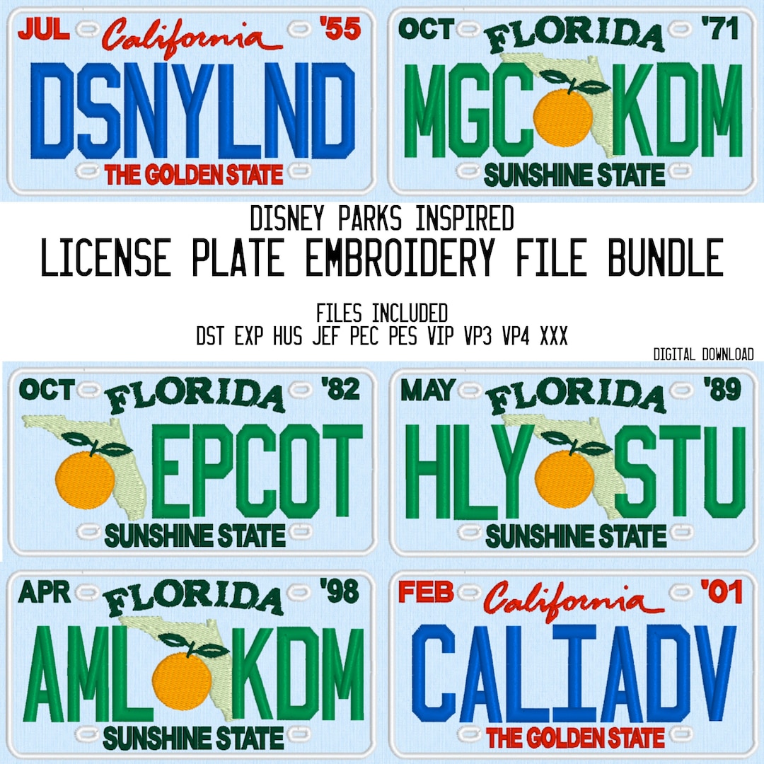 Magical Parks License Plate Embroidery Bundle - Etsy