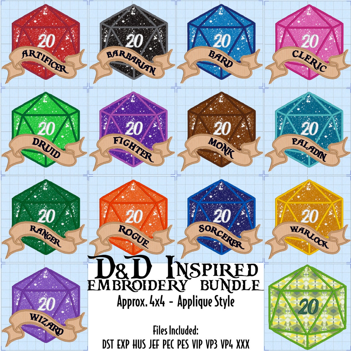 D&D Role D20 Embroidery Bundle - Etsy