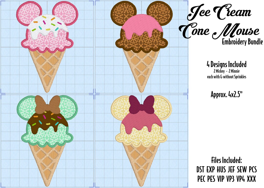 Ice Cream Cone Mouse Embroidery Bundle - Etsy