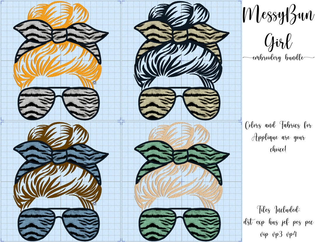 Messy Bun Girl Embroidery File - Etsy