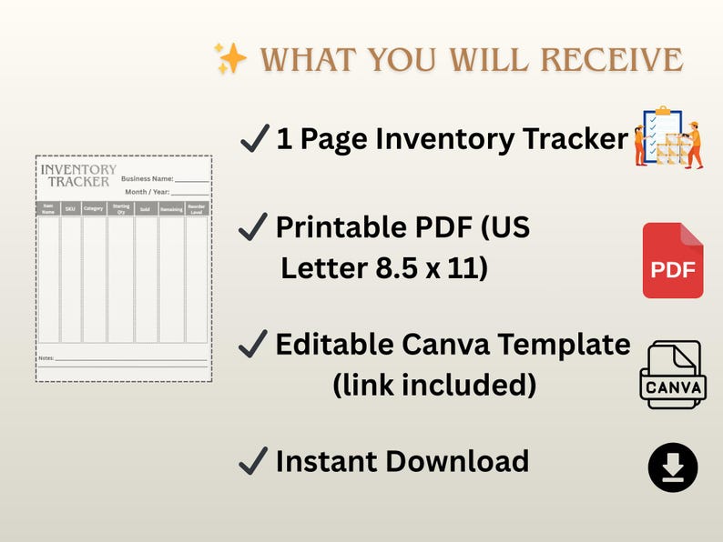 Inventory Tracker Printable | Editable Stock Sheet PDF | Simple Small ...