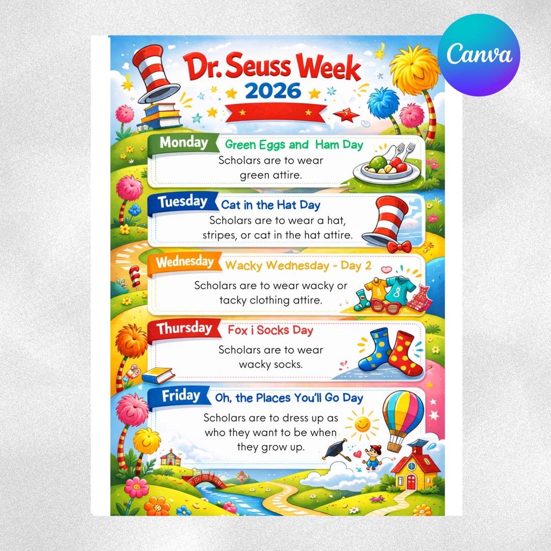 Editable Template, Read Across America Template, Spirit Week Flyer ...
