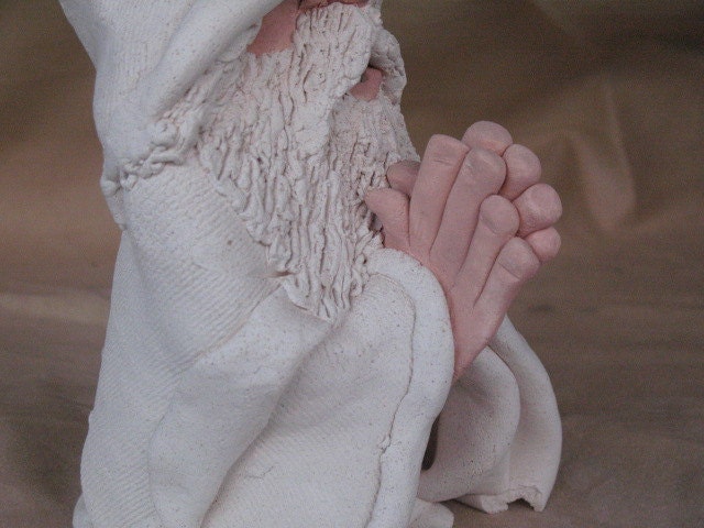 Praying White Wizard Clay Sculpture. | Etsy