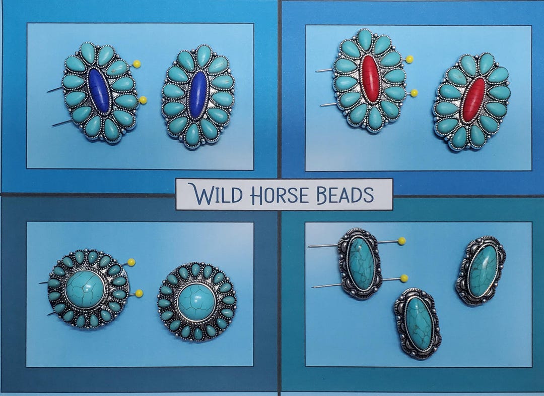 2 Hole Slider Bead - Concho, Silver Color and Faux Turquoise Color ...