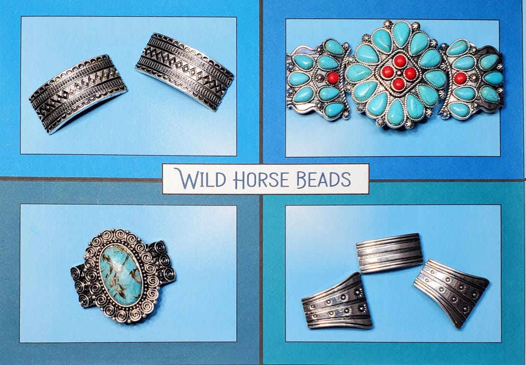 2 Hole Slider Bead - Concho, Silver Color and Faux Turquoise Color ...