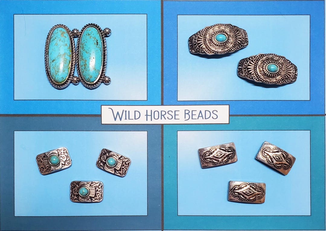 2 Hole Slider Bead - Concho, Silver Color and Faux Turquoise Color ...