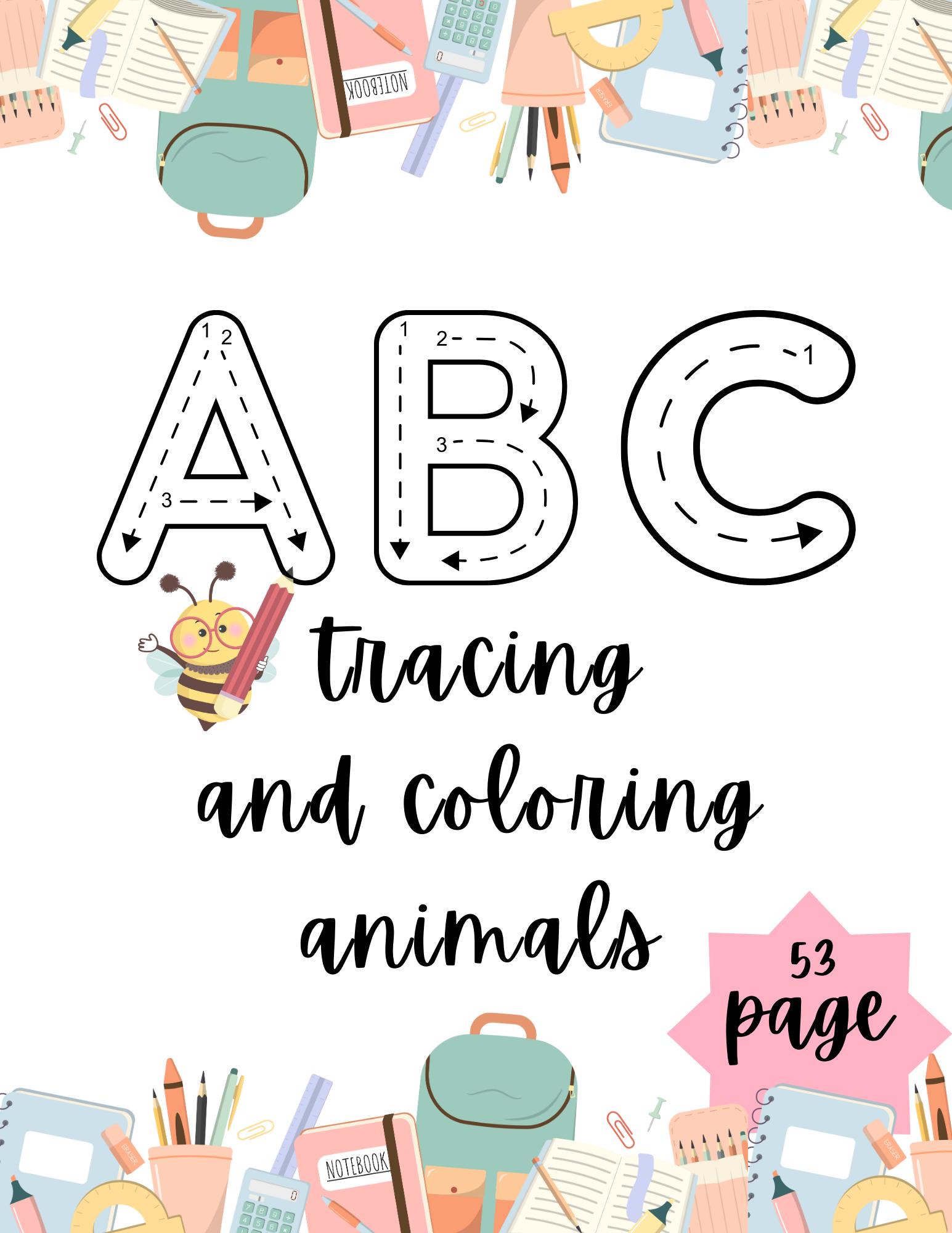 ABC Alphabet Tracing and Coloring Animals, Activity for Kids - Etsy