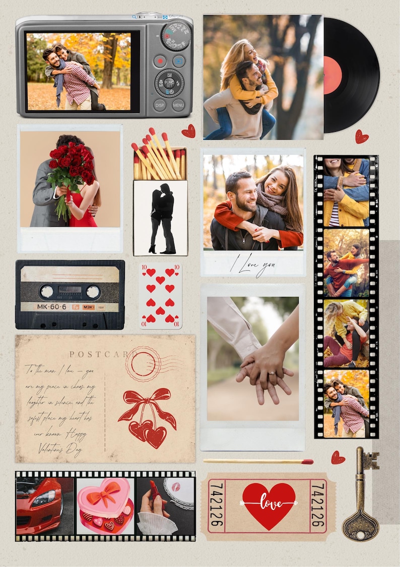 Romantic Photo Collage Template, Valentine's Day Gift, Love Memory ...