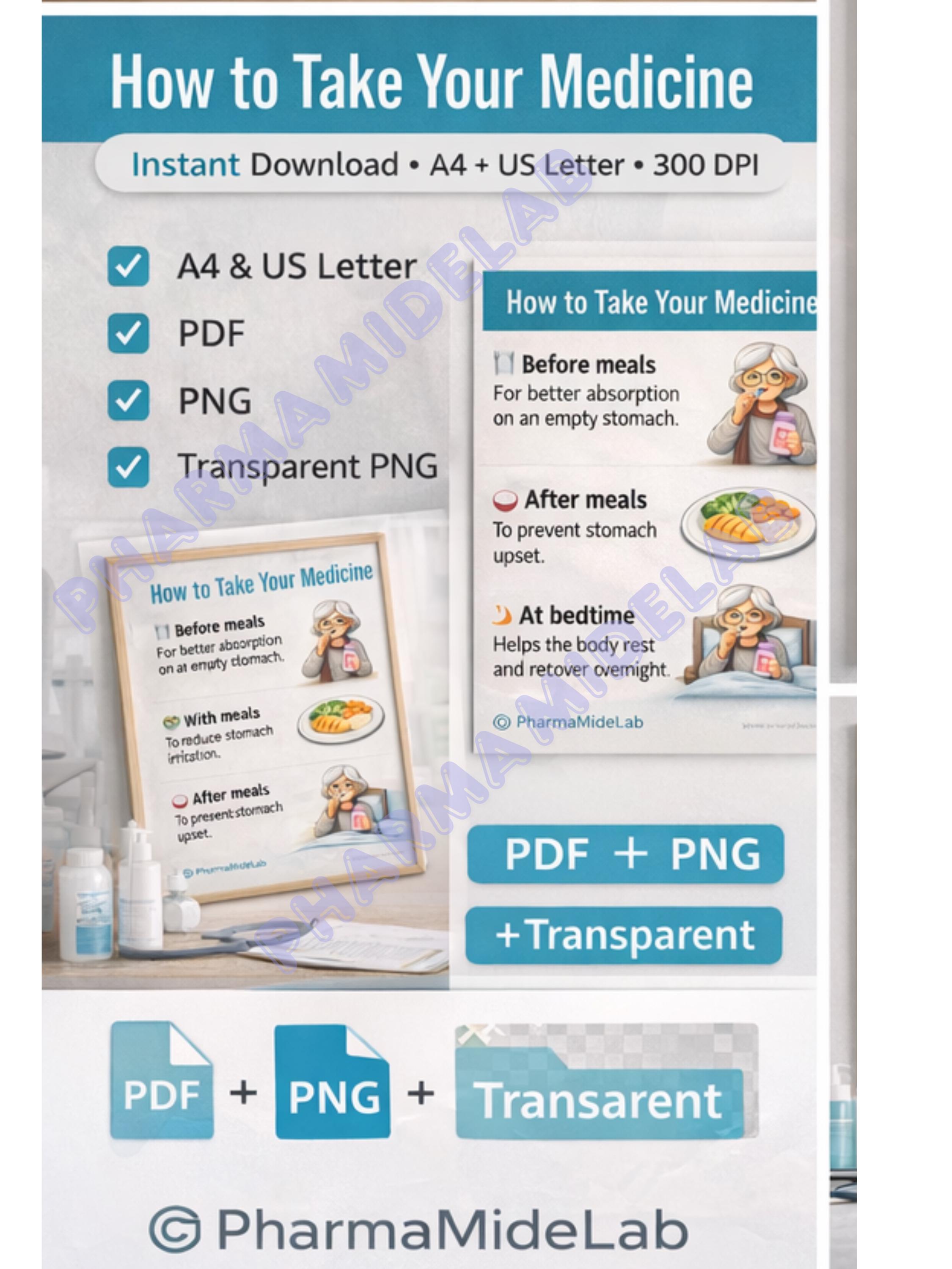 Medication Guide Poster | Before, With, After Meals (digital Download ...