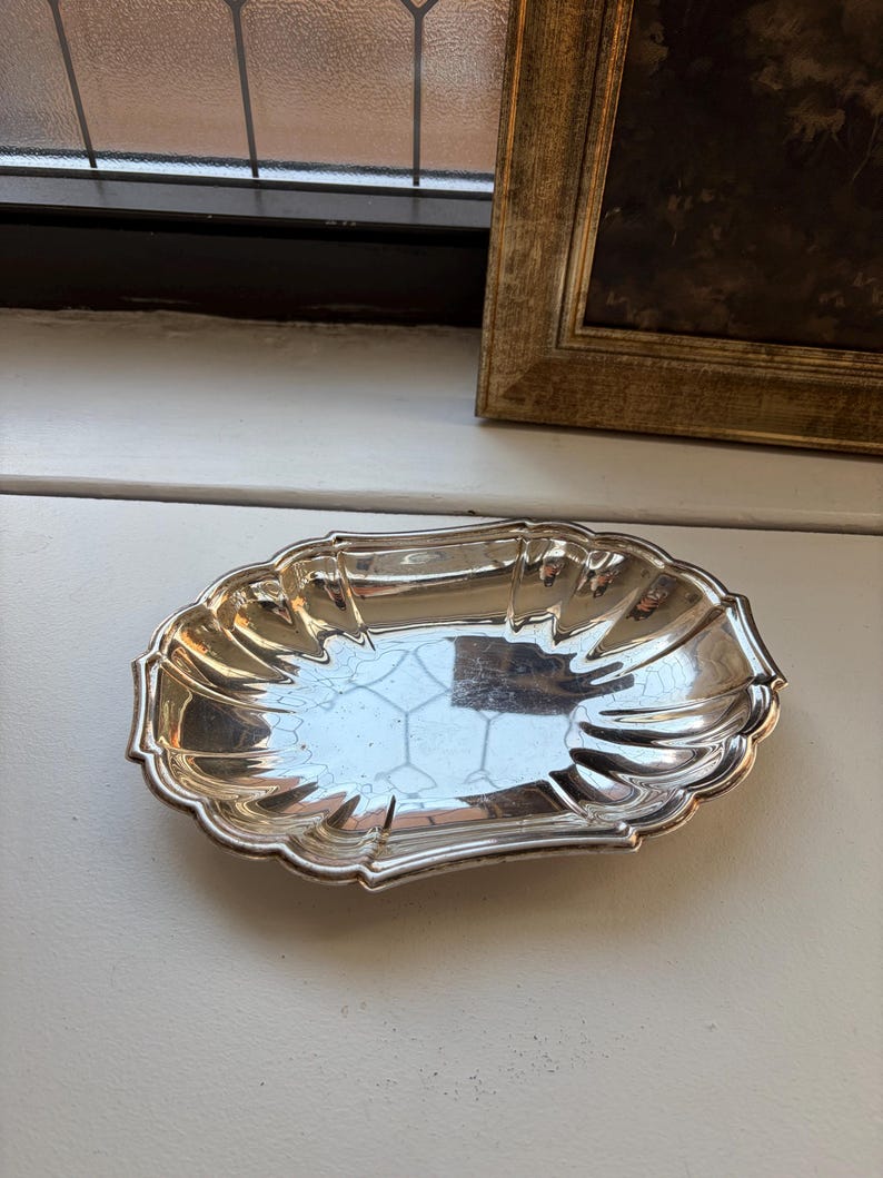 Vintage Silver Plated Rectangular Trinket Tray | Scalloped Edge Catchall - Etsy