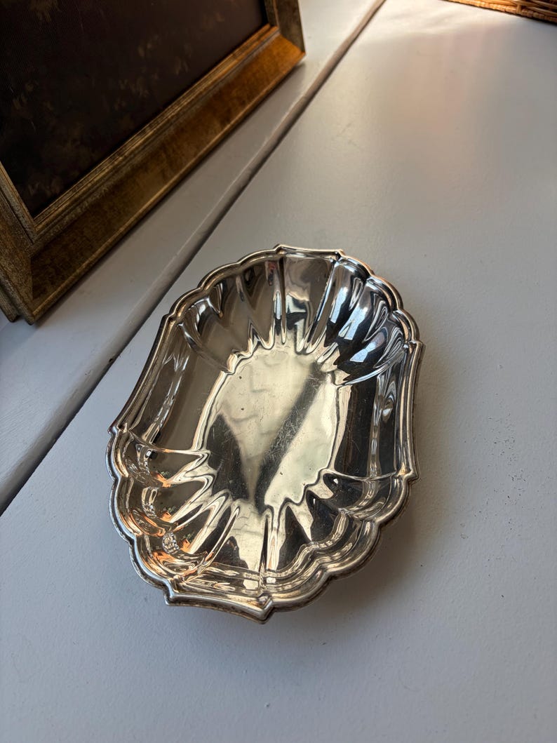 Vintage Silver Plated Rectangular Trinket Tray | Scalloped Edge Catchall - Etsy