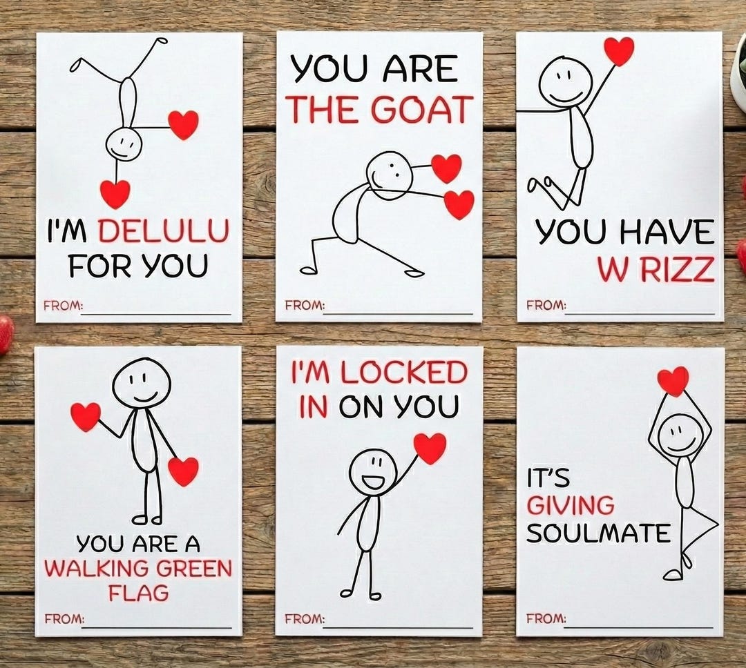 Printable Kids Valentine's Day Cards, Stick Figure, Kids Valentine ...