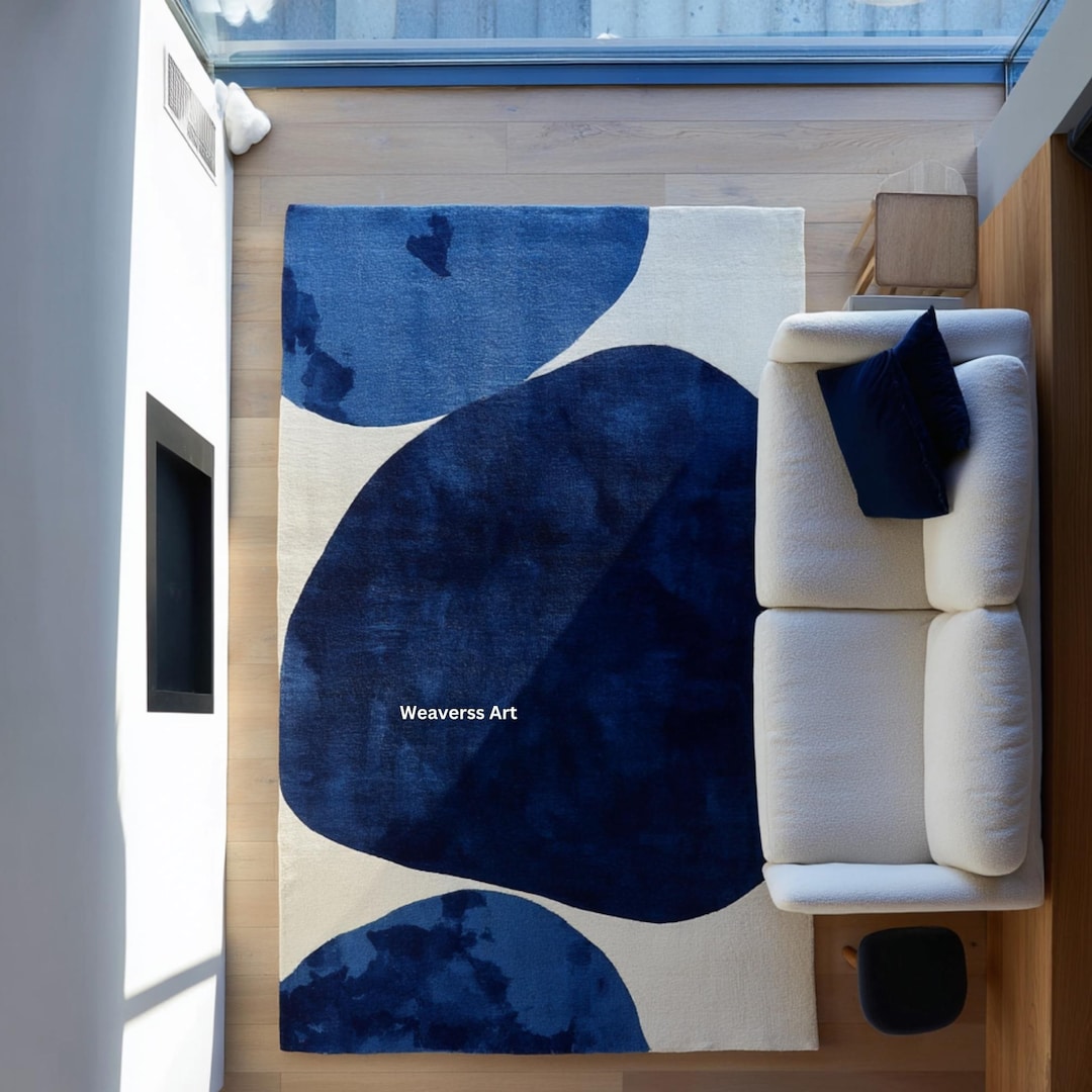 Deep Blue Organic Shape Rug | Bold Abstract Wool Rug for Modern Living ...