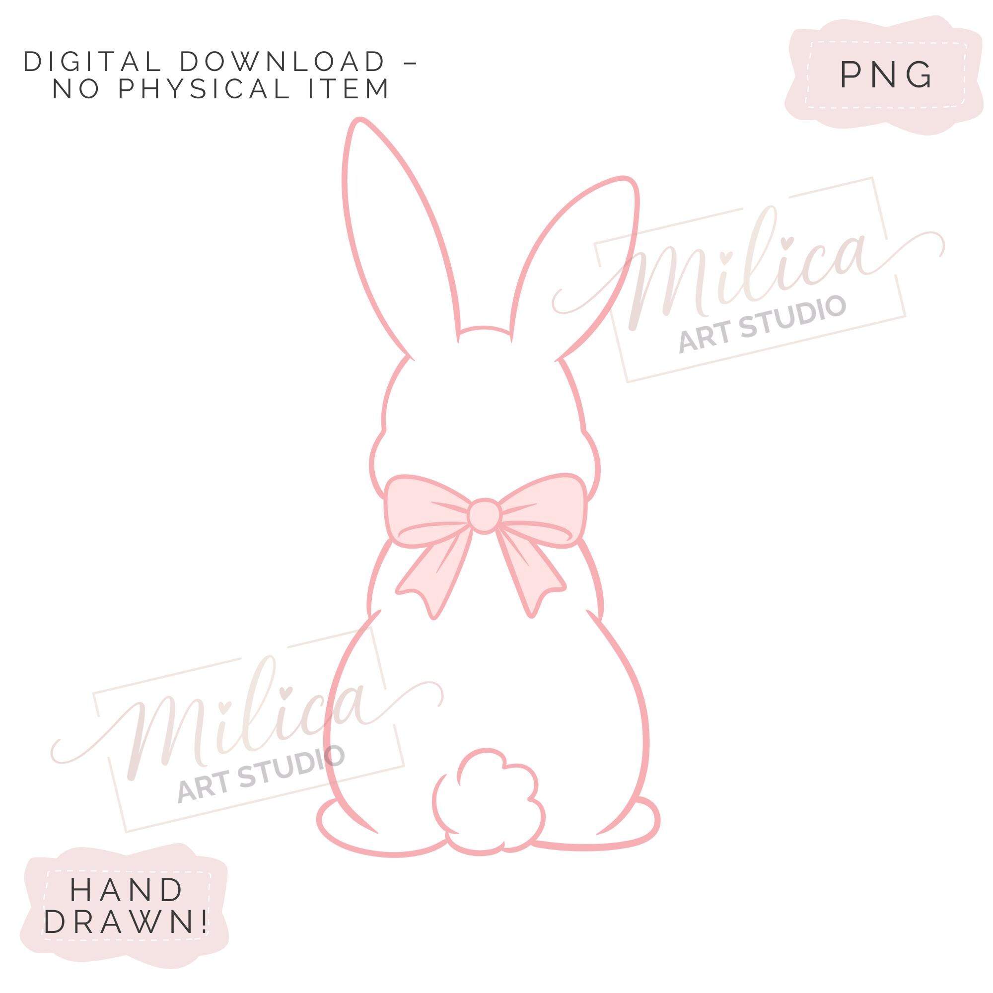 Spring Bunny Outline Clipart With Pink Bow Easter Bunny Silhouette ...