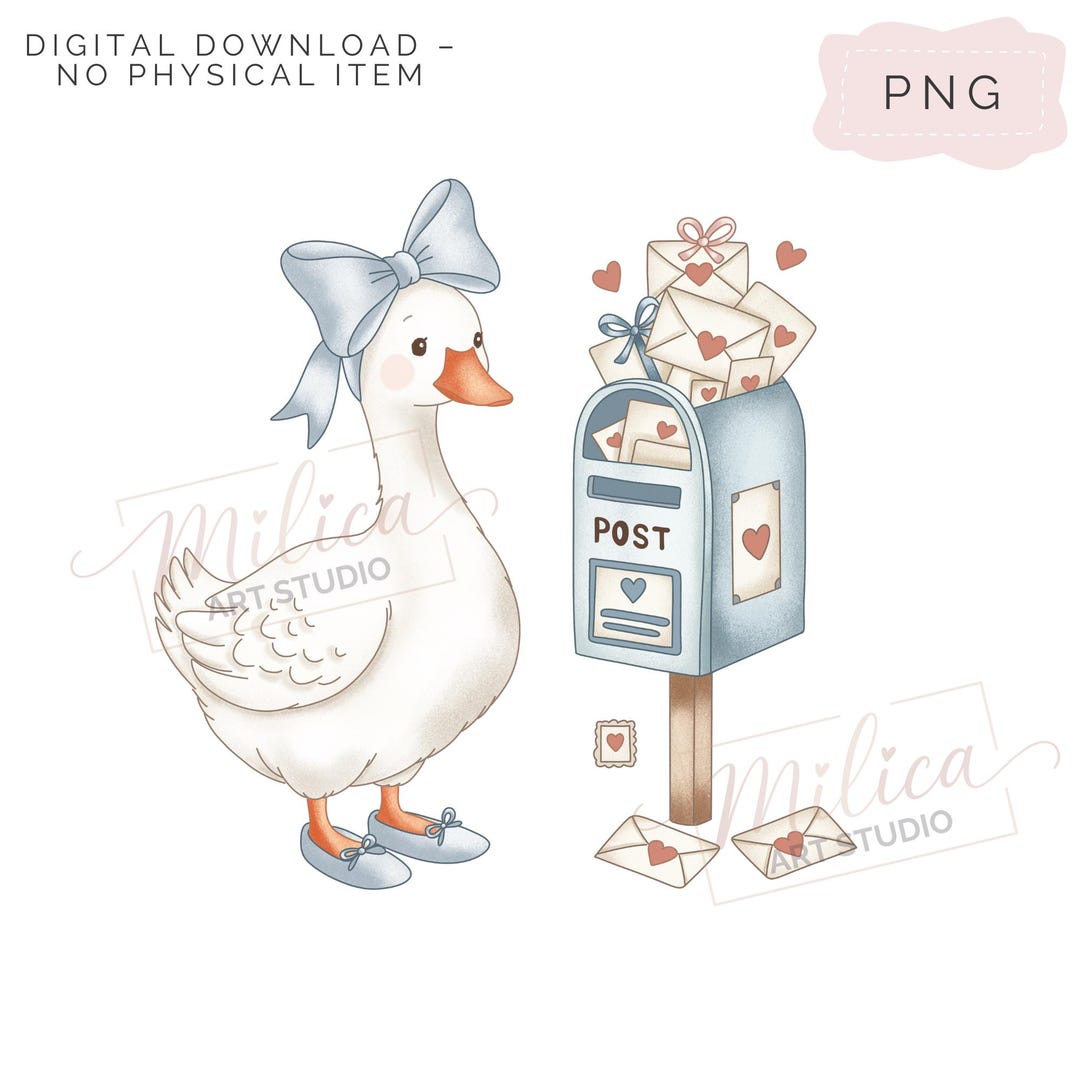 Valentine Goose PNG, Love Letters Goose, Blue Coquette Goose, Cute ...