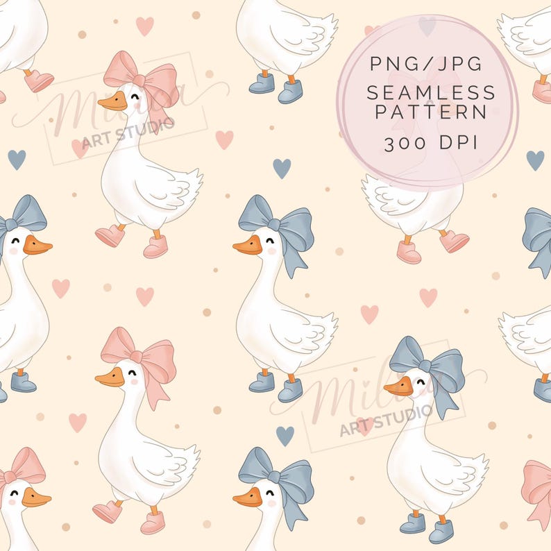 Silly Goose Seamless Pattern PNG Cute Girly Goose Design Pastel Nursery ...