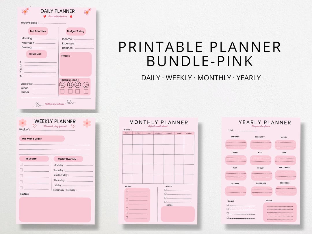 Planner Bundle Pink | Daily Weekly Monthly Yearly | Planner Printable ...