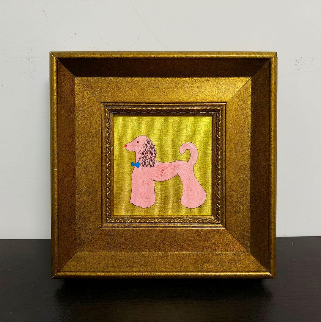 Custom Pink Poodle Painting, Miniature Dog Oil Portrait, Personalized ...