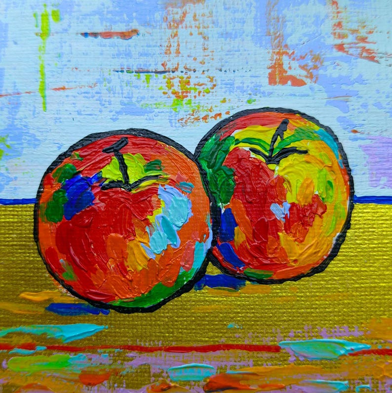 Custom Apple Oil Painting, Original Fruit Still Life, Miniature Kitchen ...
