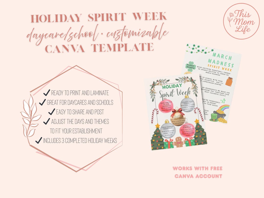 Holiday Spirit Weeks • Themed Days • Canva Template - Etsy