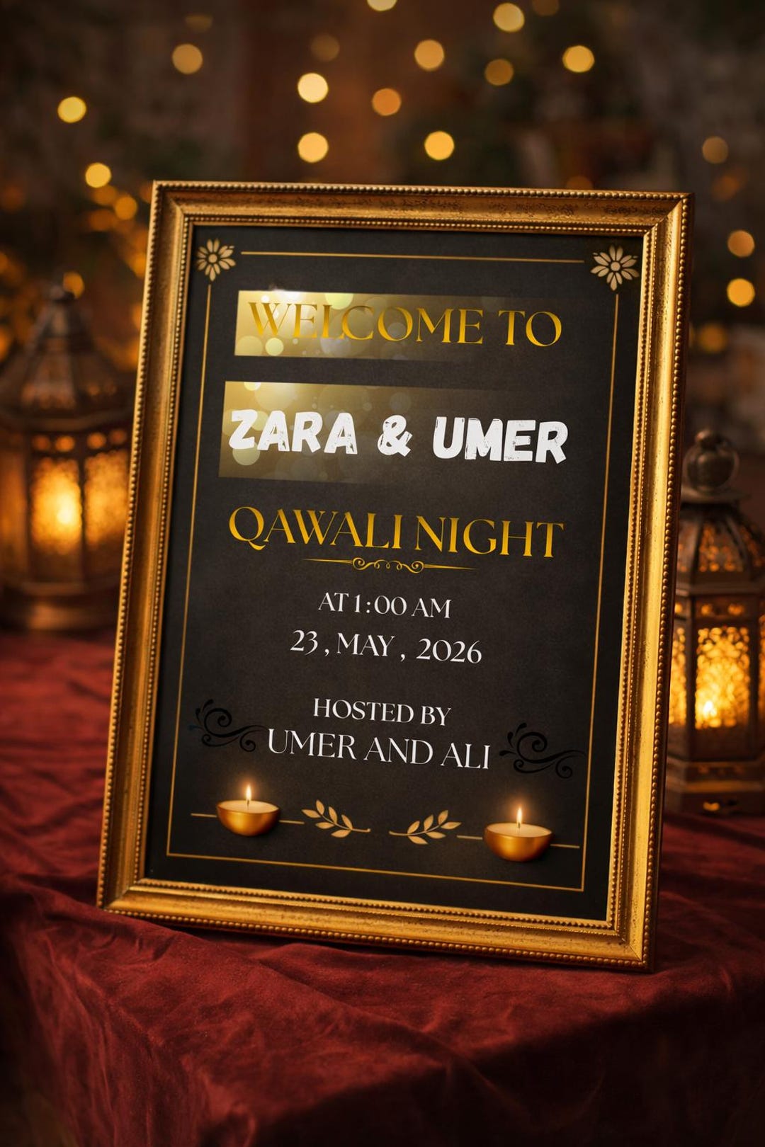 Black and Gold Qawali Night Invitation, Islamic Wedding, Mehndi ...