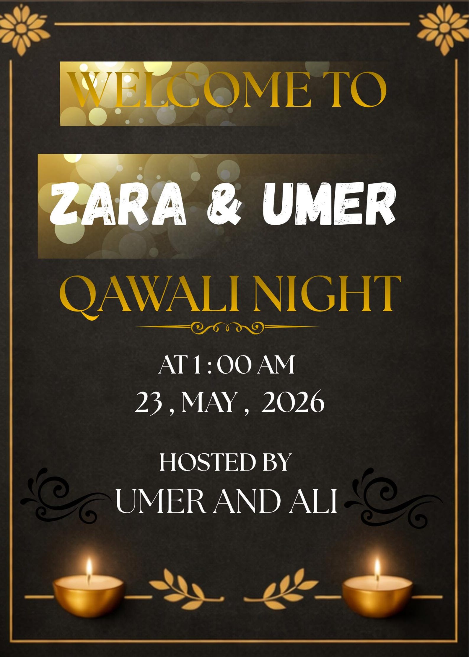 Black and Gold Qawali Night Invitation, Islamic Wedding, Mehndi ...
