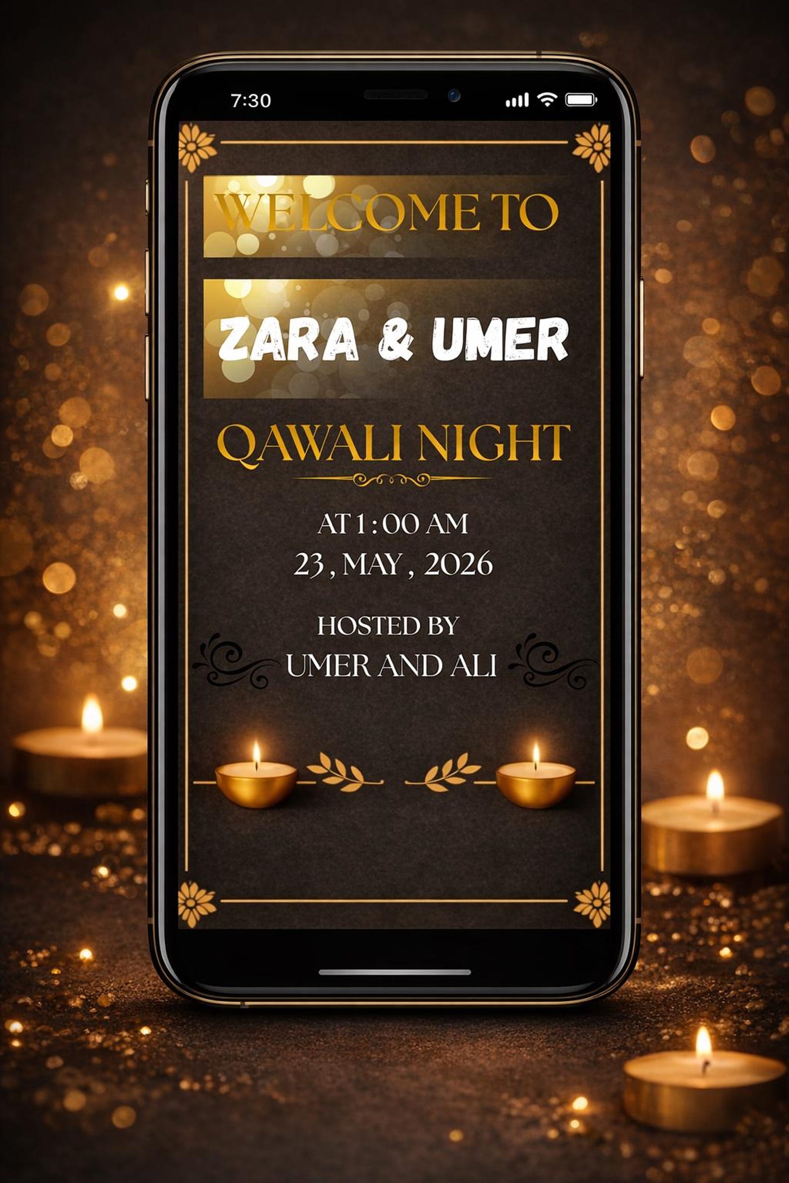 Black and Gold Qawali Night Invitation, Islamic Wedding, Mehndi ...