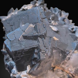2.8kg Large Natural Black Cubic Fluorite With Calcite Crystals Cluster ...