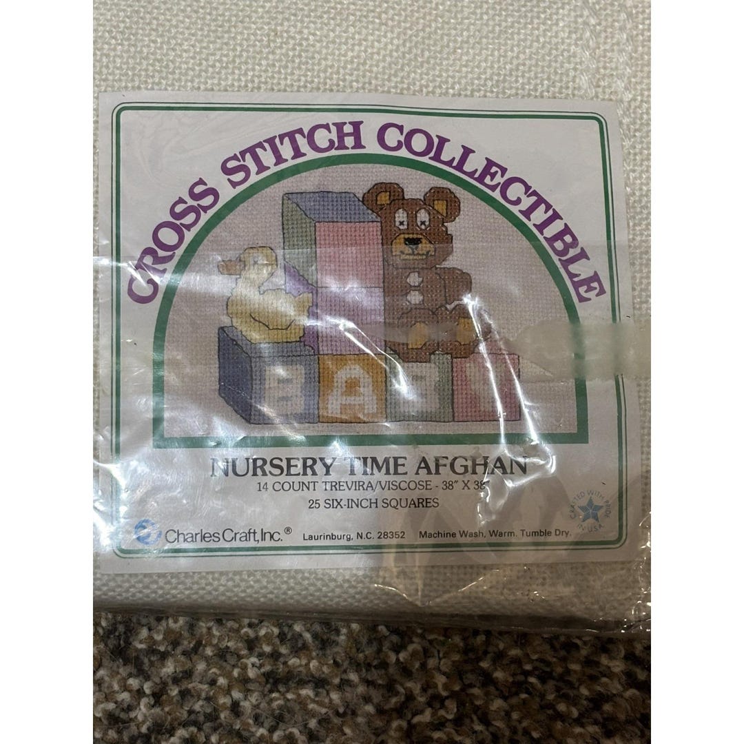 Vintage Charles Craft Nursery Time Afghan Cross Stitch Baby Blanket Kit ...
