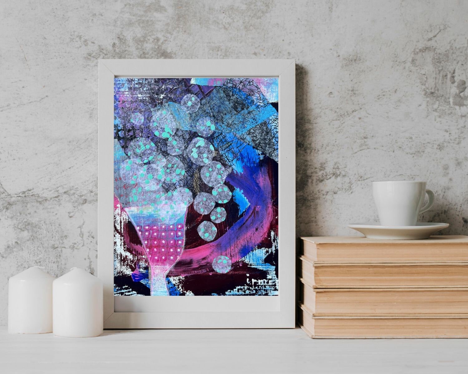 Original Blue Still Life Collage Abstract Mixed Media Wall Art Collage ...