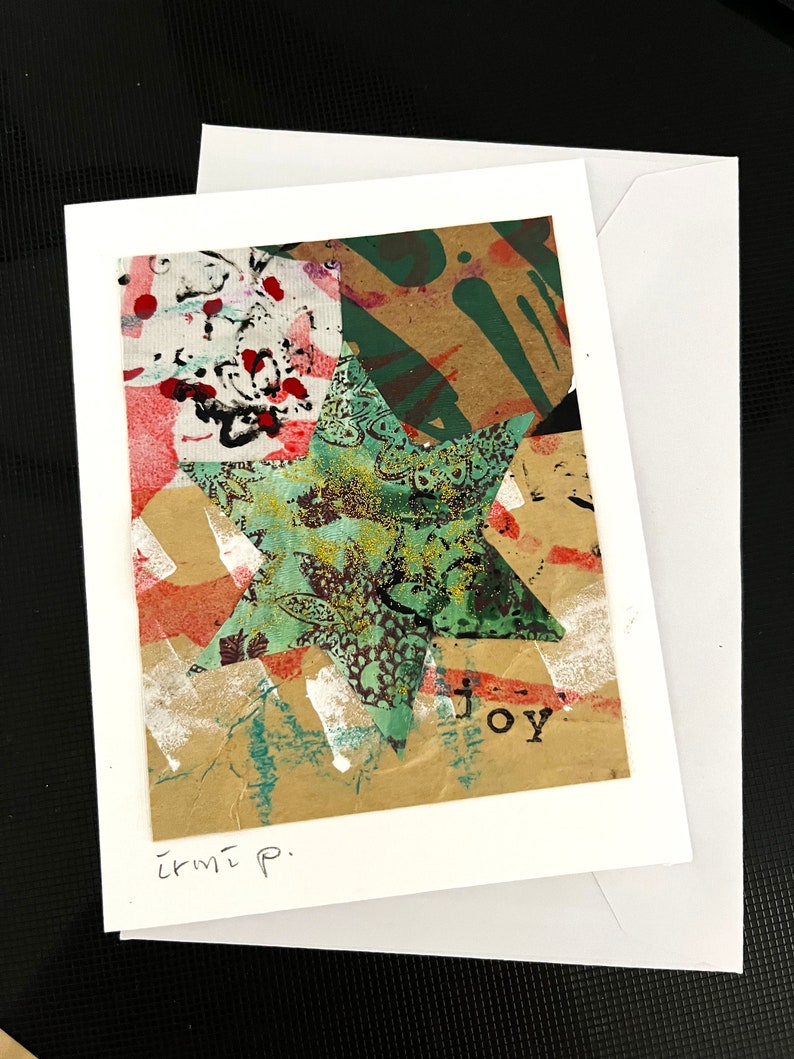 Set of 2 Christmas Cards Handmade Abstract Collage Art Original ...