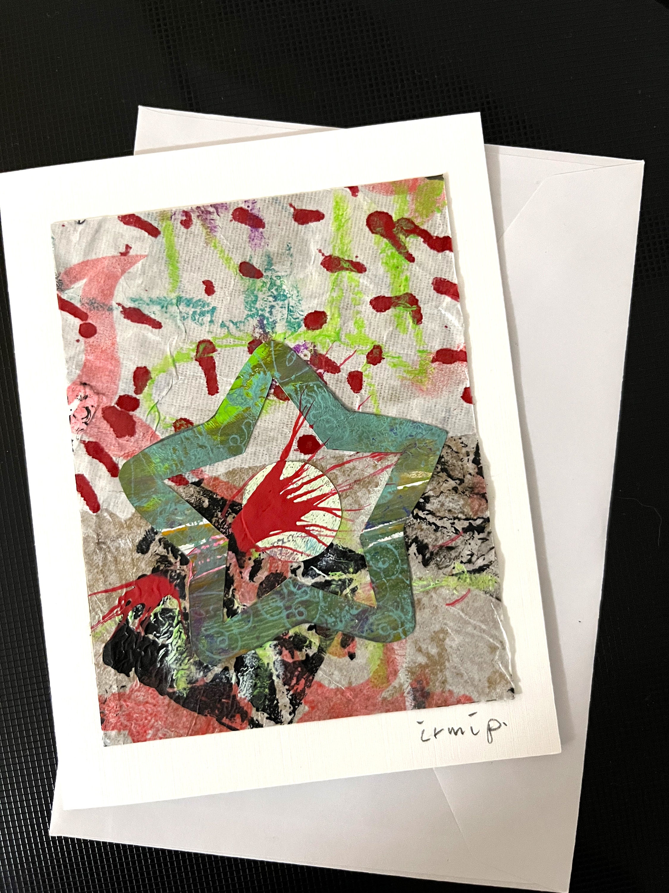 Set of 2 Christmas Cards Handmade Abstract Collage Art Original ...