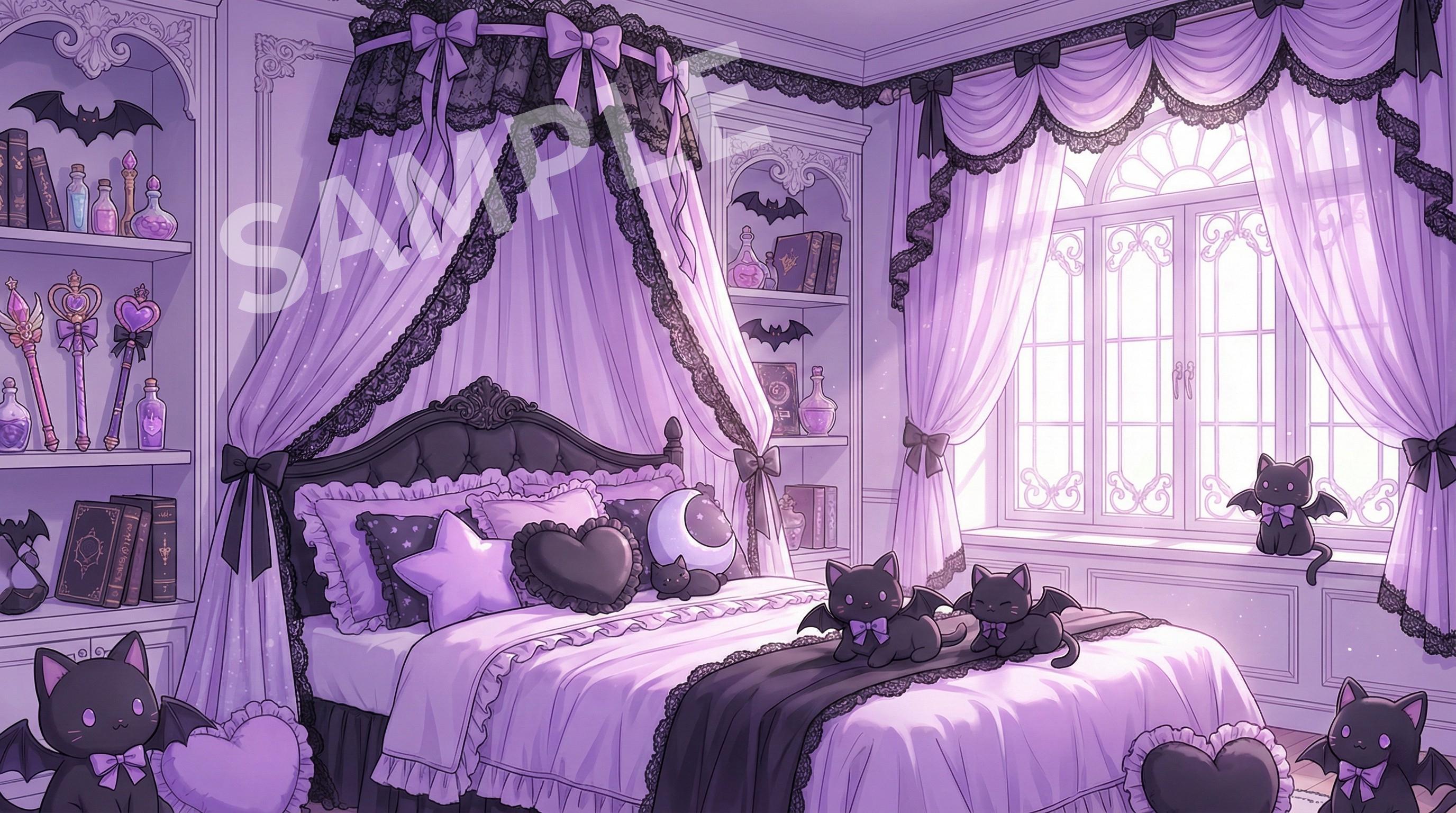 Pastel Purple Vtuber Background, Yami Kawaii Gothic Witch Room (day ...