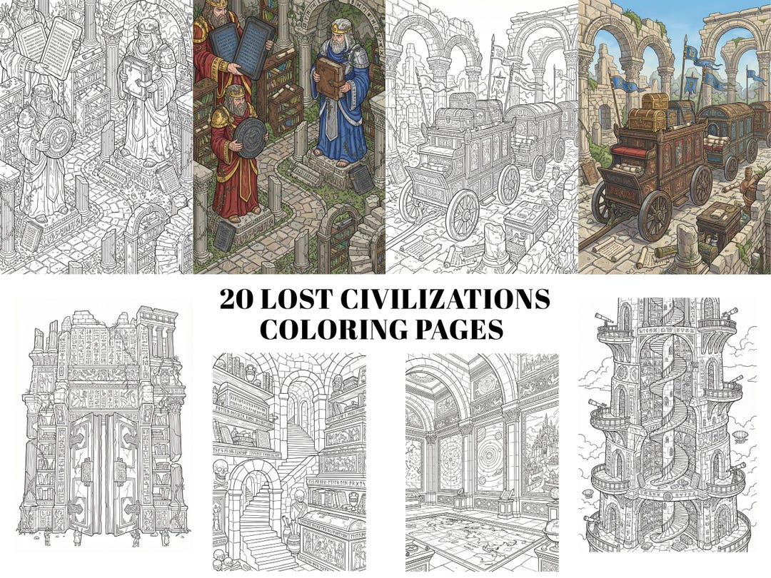 20 Lost Civilizations Coloring Pages - Adult Coloring Book, Intricate ...