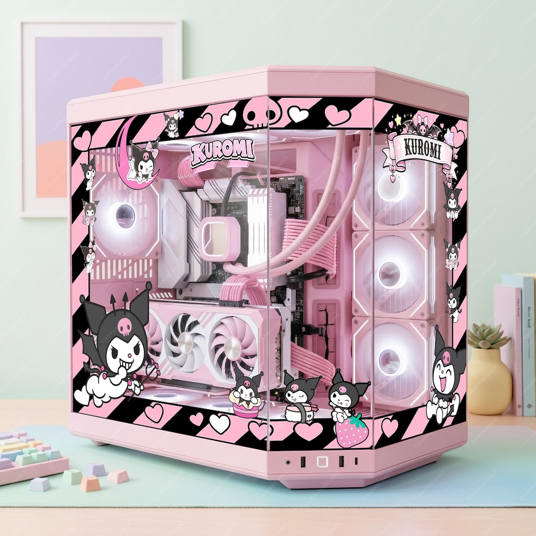 Kawaii Goth PC Case Skin - Pink & Black Anime Aesthetic PC Skin ...