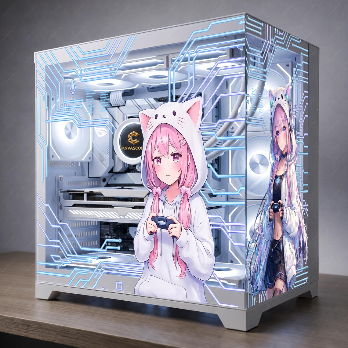 Kawaii Anime Gamer Girl PC Case Skin – Static Cling Glass Skin ...