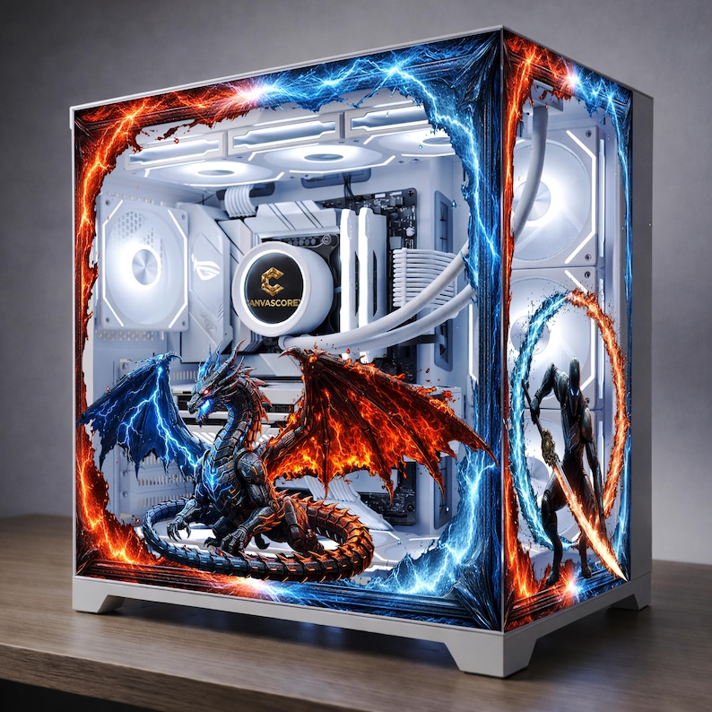 Fire and Ice Dragon PC Case Skin – Static Cling Glass Skin – Tempered ...