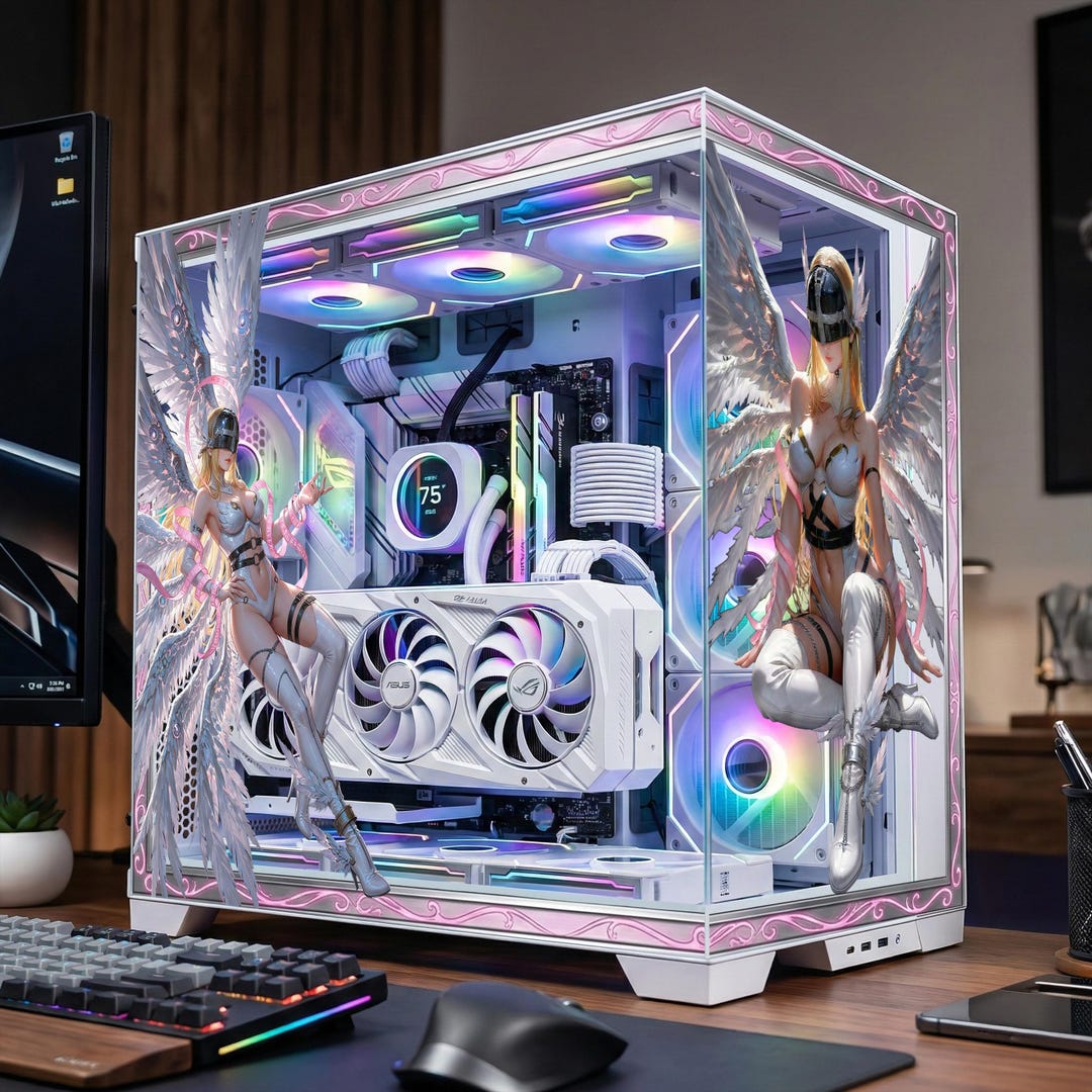 Angel PC Tempered Glass Skin | Anime Gamer Girl PC Decal | Reusable ...