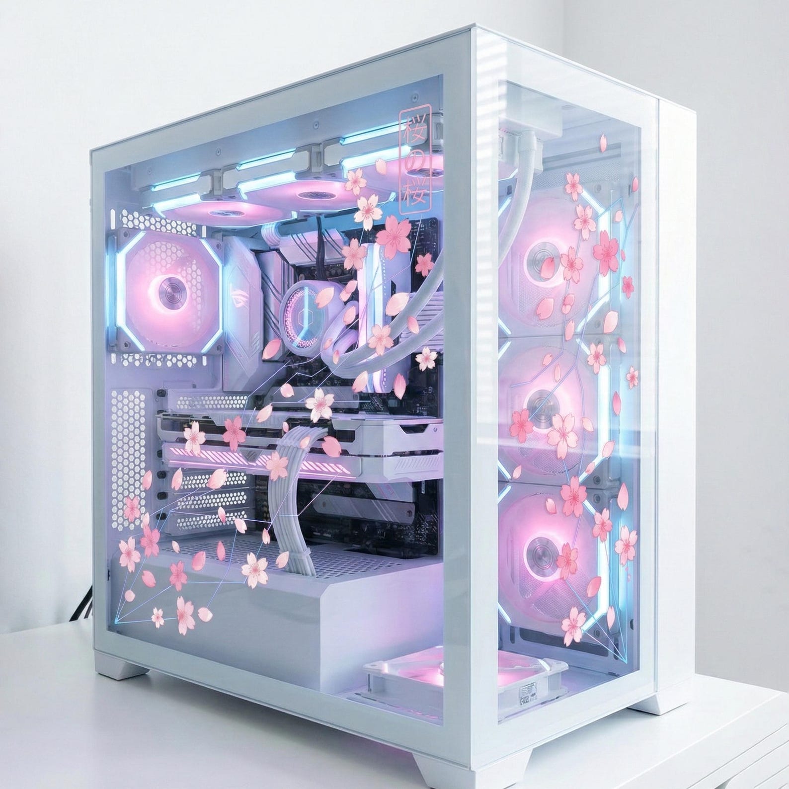 Cyber Sakura PC Case Skin | Cherry Blossom Static Cling for Glass Panel ...