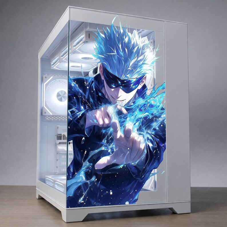 Gojo Anime PC Case Glass Panel Skin | Custom Static Cling Decal ...