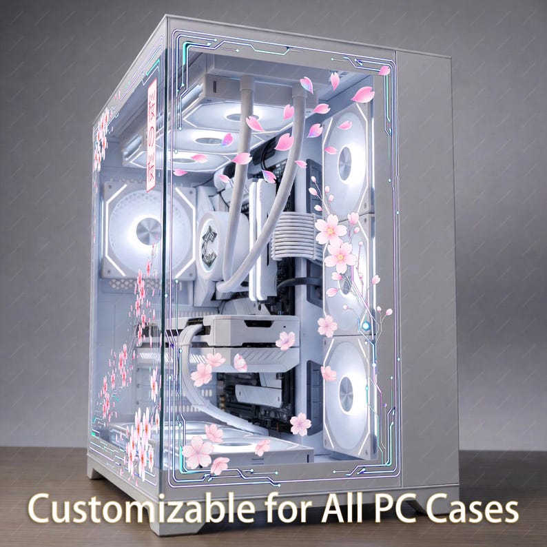 Cyber Sakura PC Case Skin | Cherry Blossom Static Cling for Glass Panel ...
