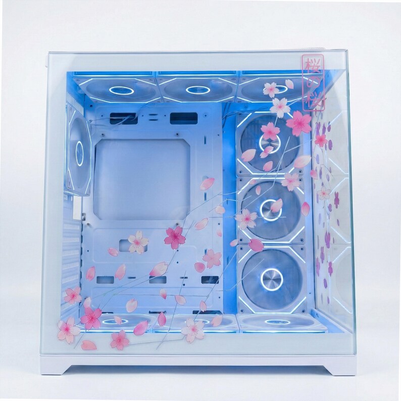 Cyber Sakura PC Case Skin | Cherry Blossom Static Cling for Glass Panel ...