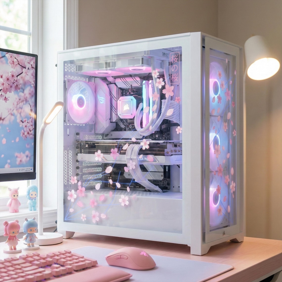 Cyber Sakura PC Case Skin | Cherry Blossom Static Cling for Glass Panel ...