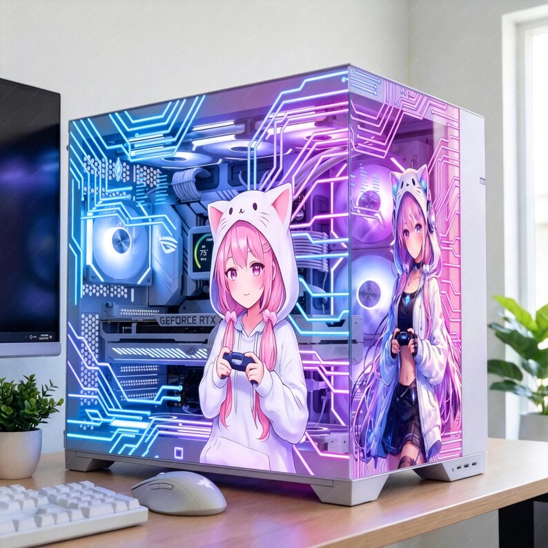 Kawaii Anime Gamer Girl PC Case Skin – Static Cling Glass Skin ...