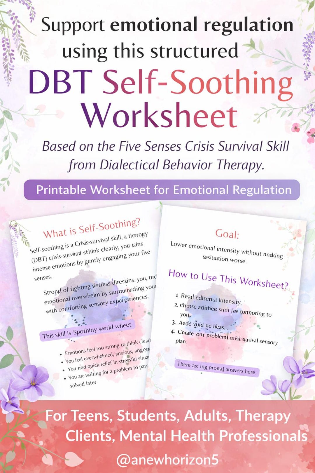 DBT Self-soothing Worksheet | Five Senses Crisis Survival Skills (PDF ...