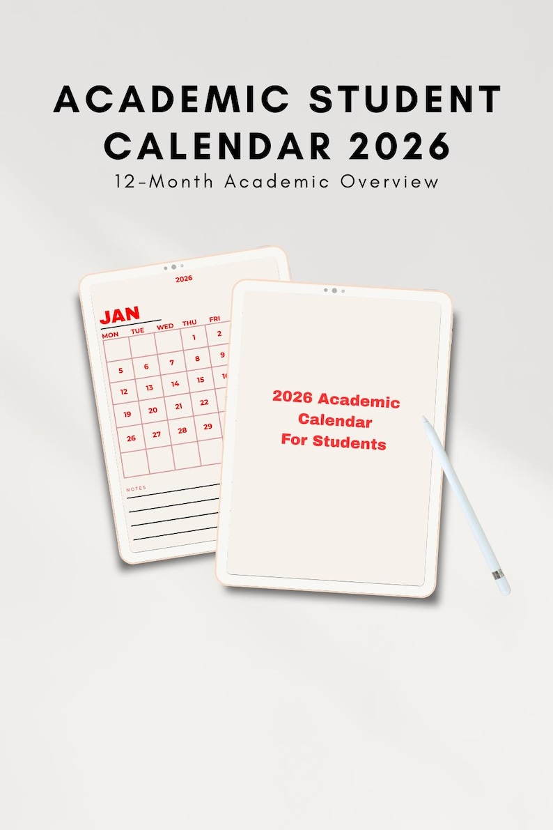 Academic Student Calendar 2026 Printable | Minimal Monthly Calendar ...