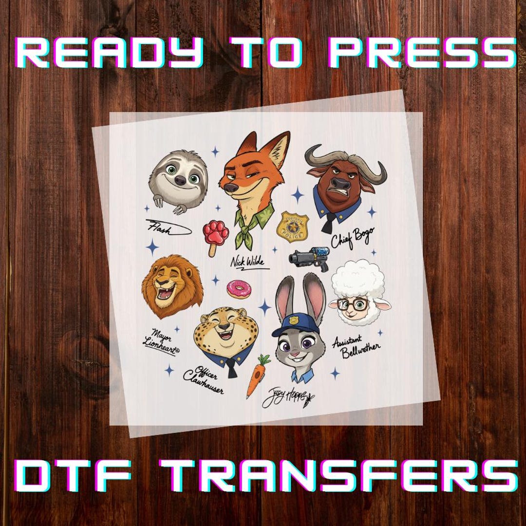 Zootopia Characters and Signs Ready to Press DTF Transfer, Iron-on - Etsy