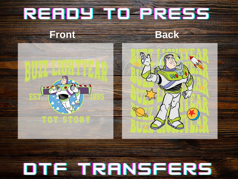 Buzz Lightyear Toy Story Two Sided Ready to Press DTF Transfers, Iron ...