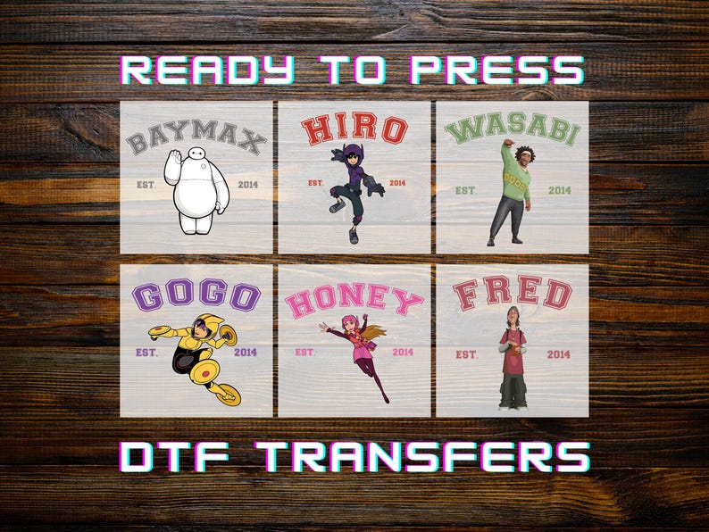Big Hero 6 Baymax Gogo Honey Wasabi Hiro Fred Group Dtfs, Ready to ...