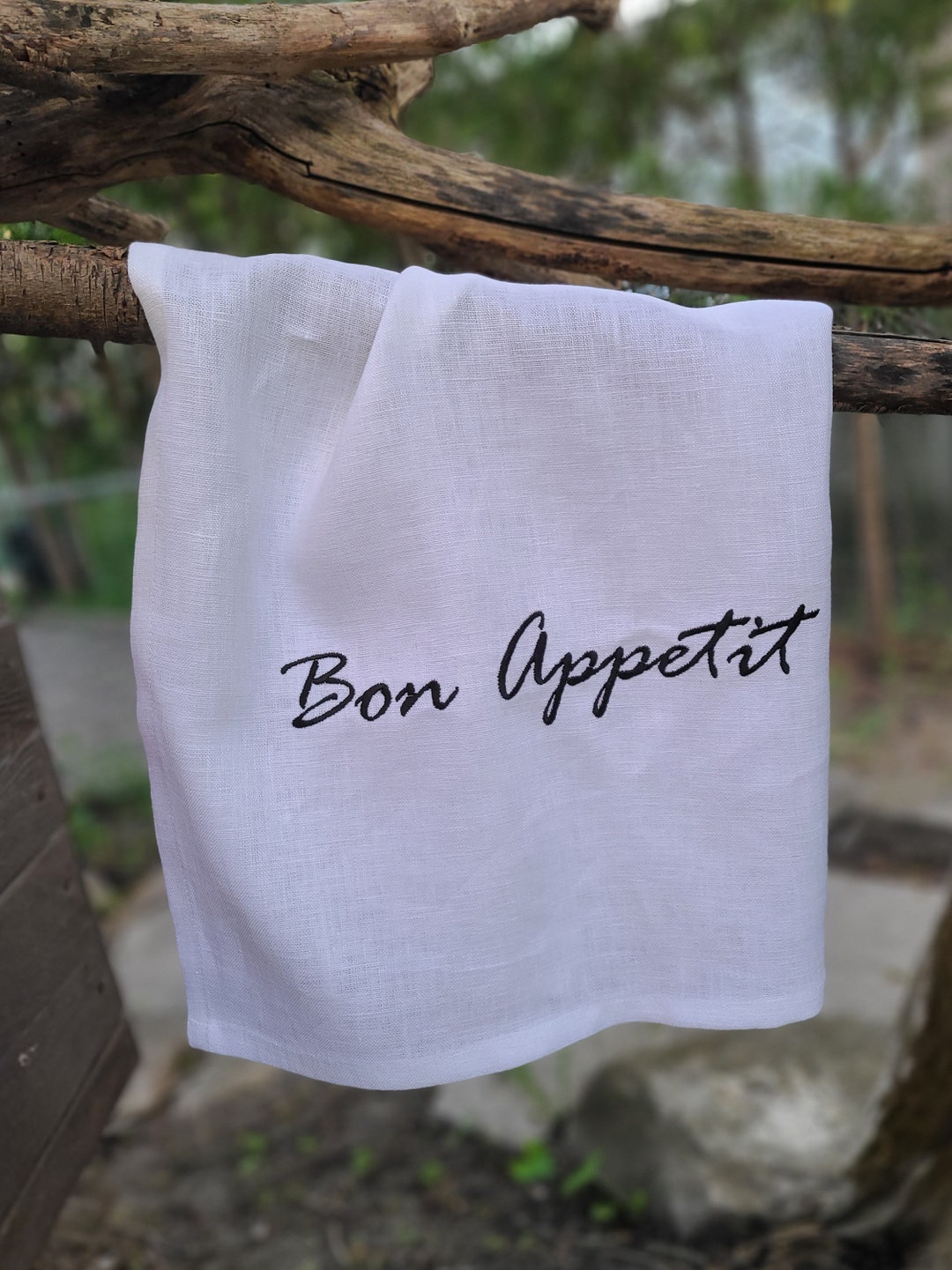 Bon Appetit Linen Tea Towel White - Etsy
